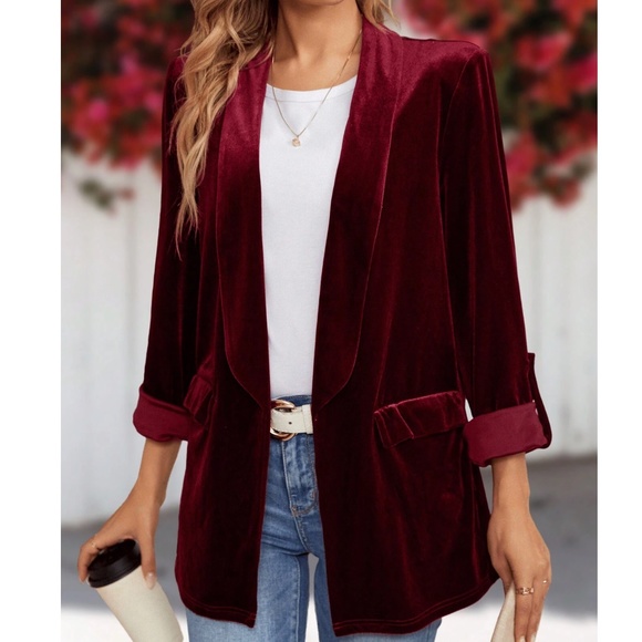 BellanBlue | Jackets & Coats | Classic Open Front Velvet Cuff Sleeve ...